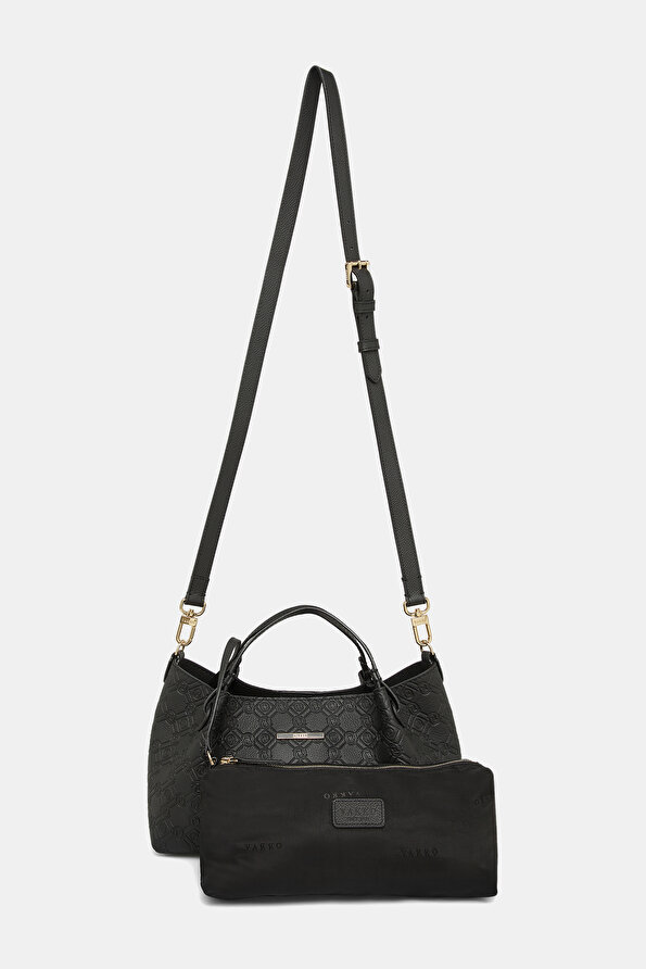 Women Vakko Black Monogram Leather Bag